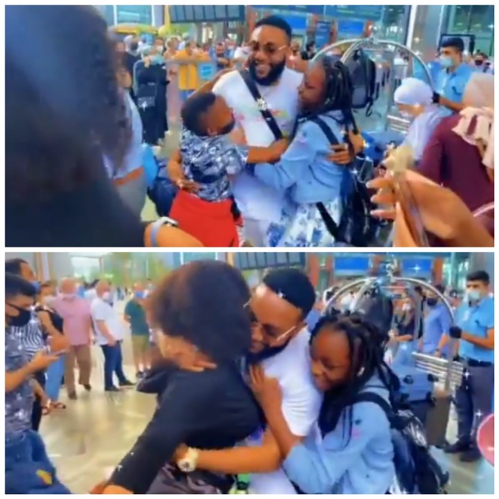 Kcee Gets Passionate Welcome From His Wife And Kids As He Visits Them ...